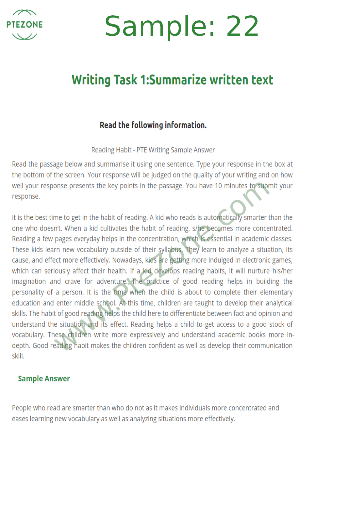 PTE Summarize Written Text Task