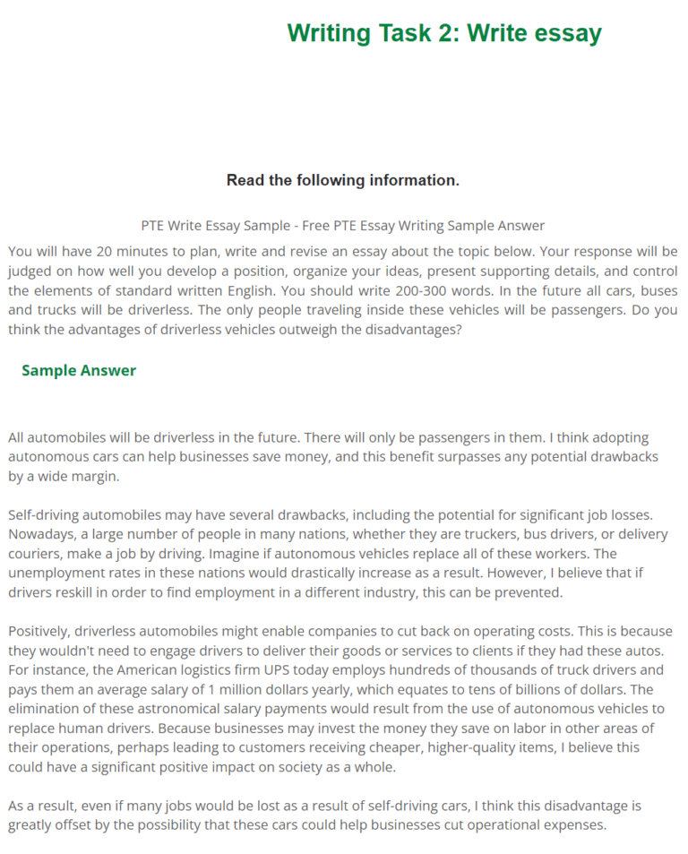 PTE Write Essay Task
